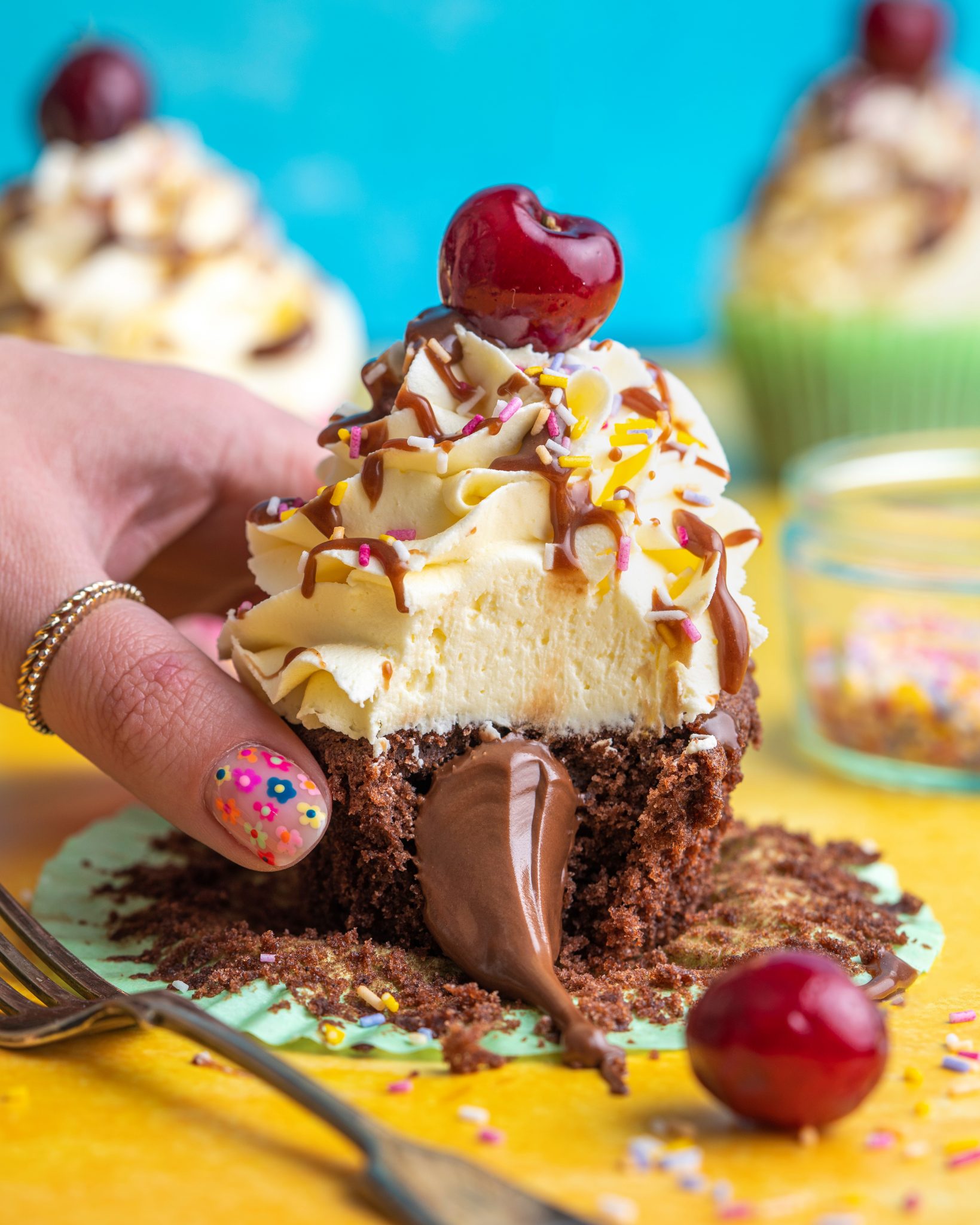 Cream Sundae Cupcakes topped with Picota Cherry